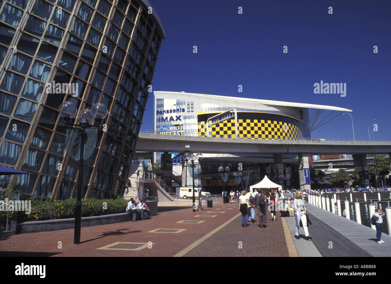 Australia Sydney Darling Harbour Cockle Bay Wharf and Imax cinema Stock ...