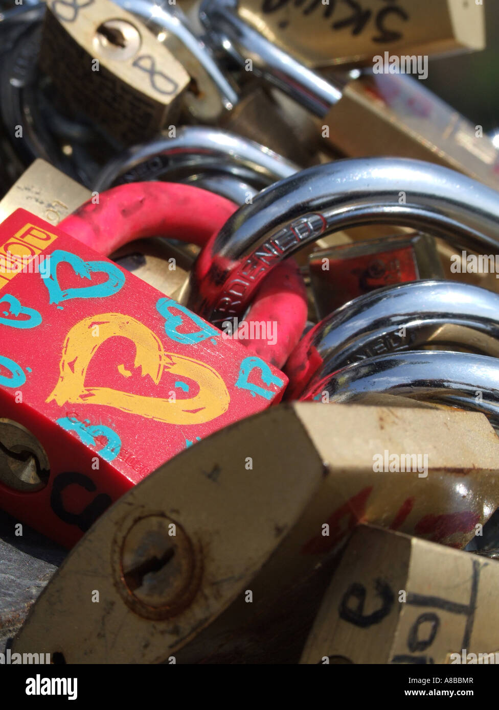 love locks on lamp post on the milvio bridge in rome, italy Stock Photo ...