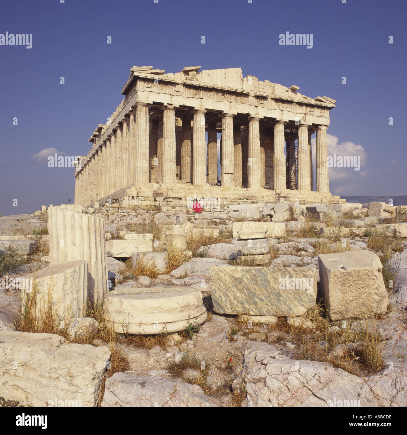 Three quarter front view of the Parthenon on the Acropolis hill Athens ...