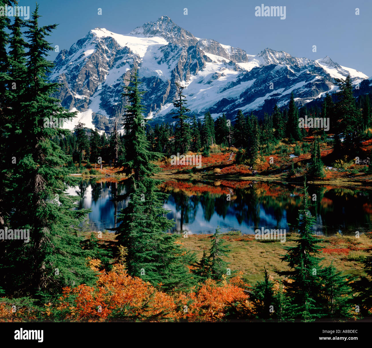 Mount Shuksan and Picture Lake Washington in fall color Stock Photo - Alamy