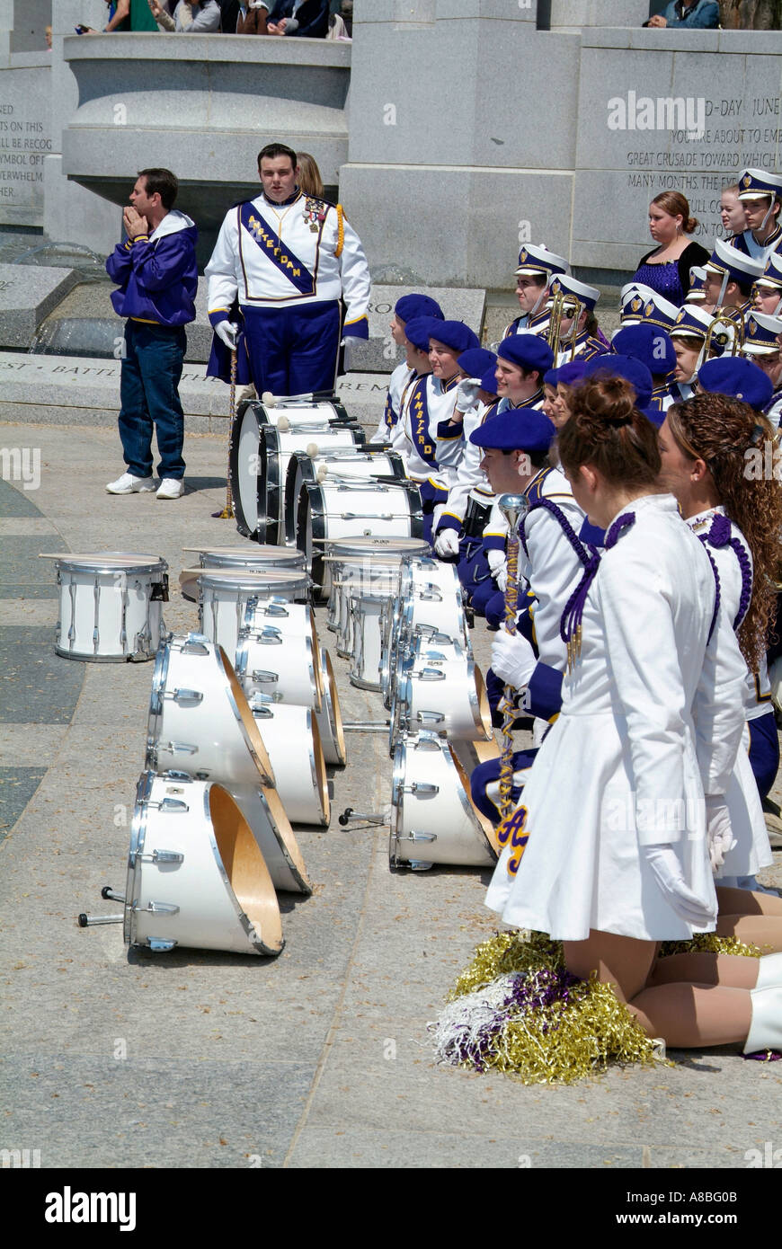 World War II Memorial High School Marching Band performs at Stock Photo ...
