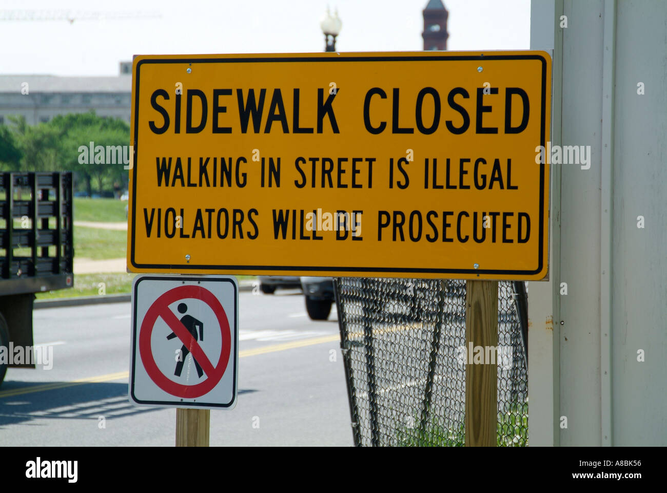 Sidewalk closed sign Stock Photo - Alamy