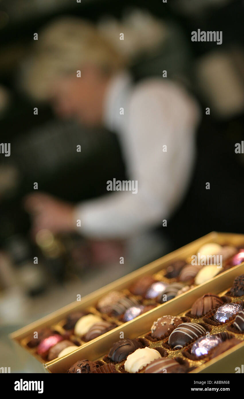 Box of chocolates in high class deli Stock Photo - Alamy