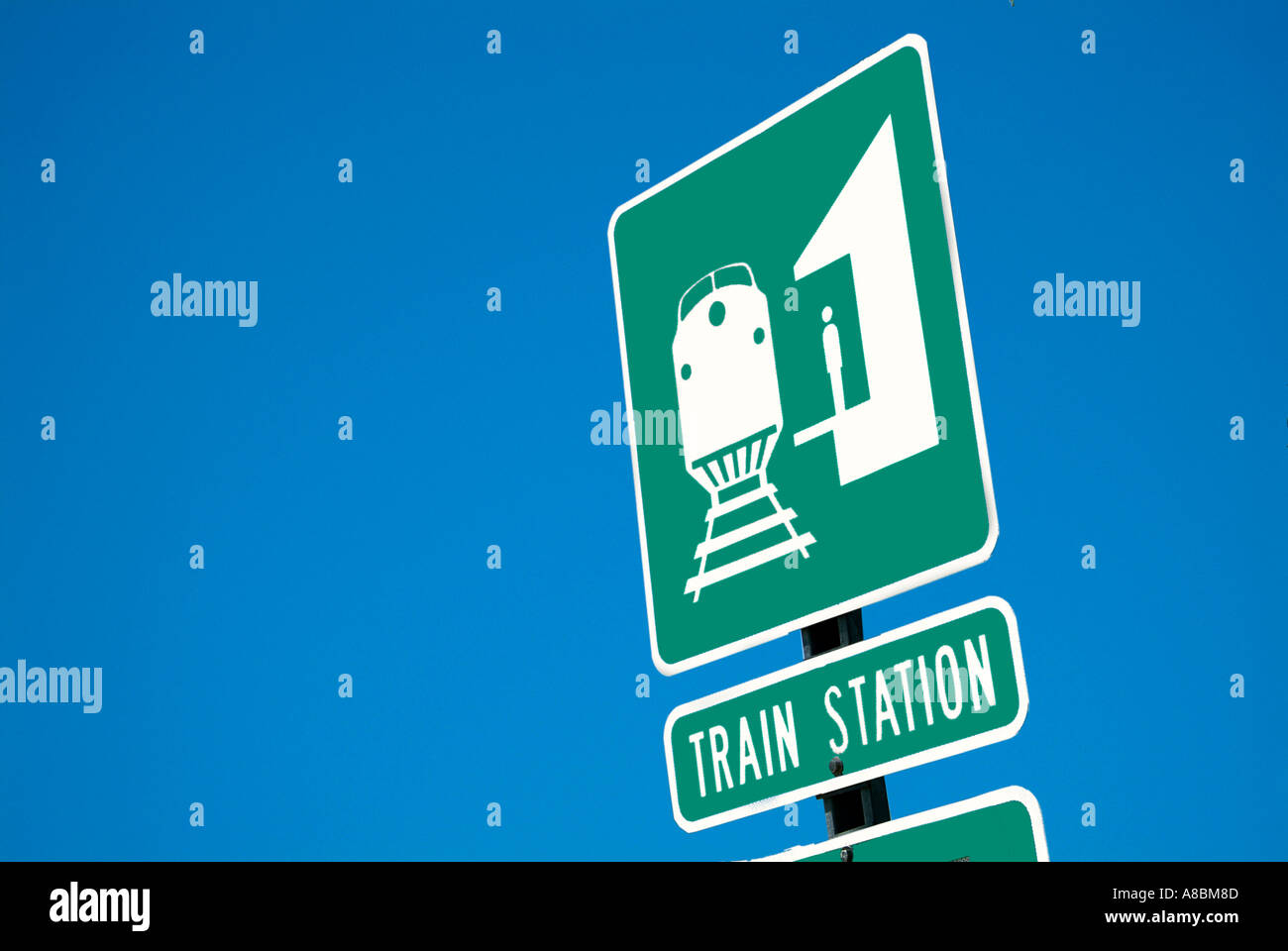 Traffic sign alerting driving public to the location of a train station ...