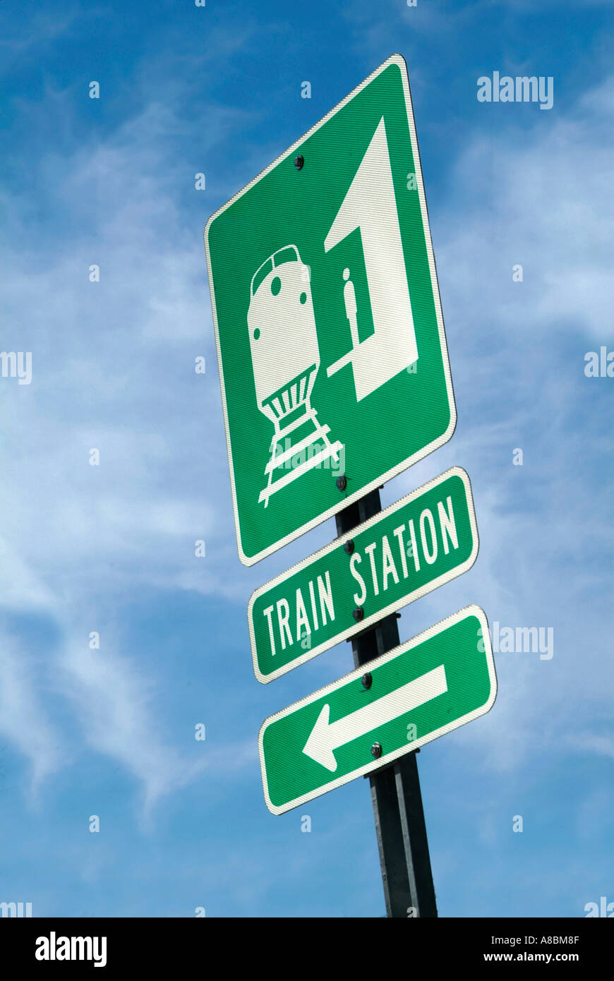 Traffic sign alerting driving public to the location of a train station ...