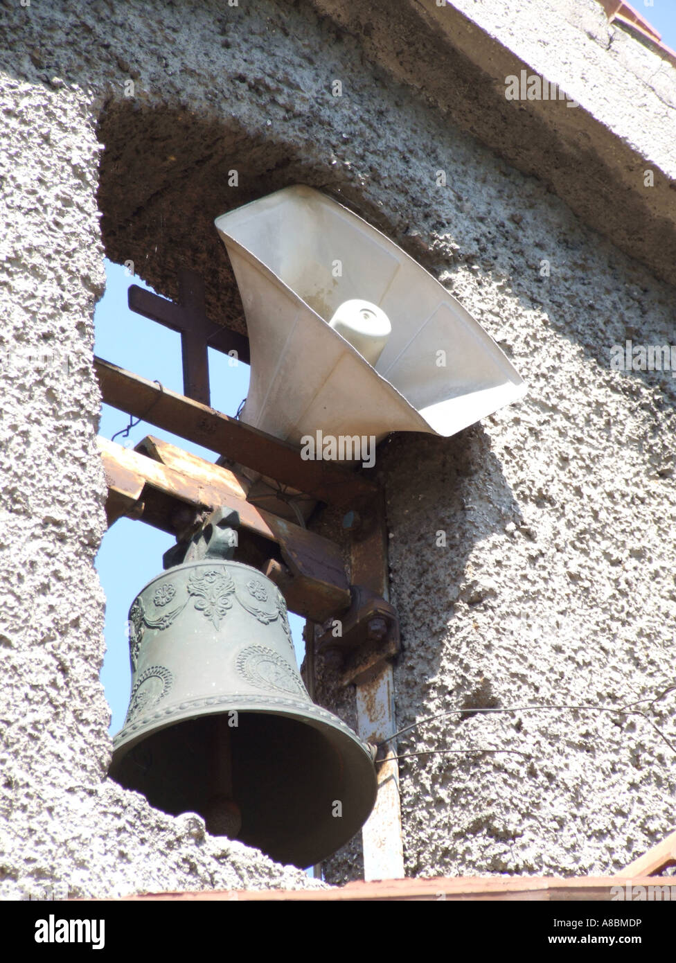 megaphone by church bell Stock Photo - Alamy
