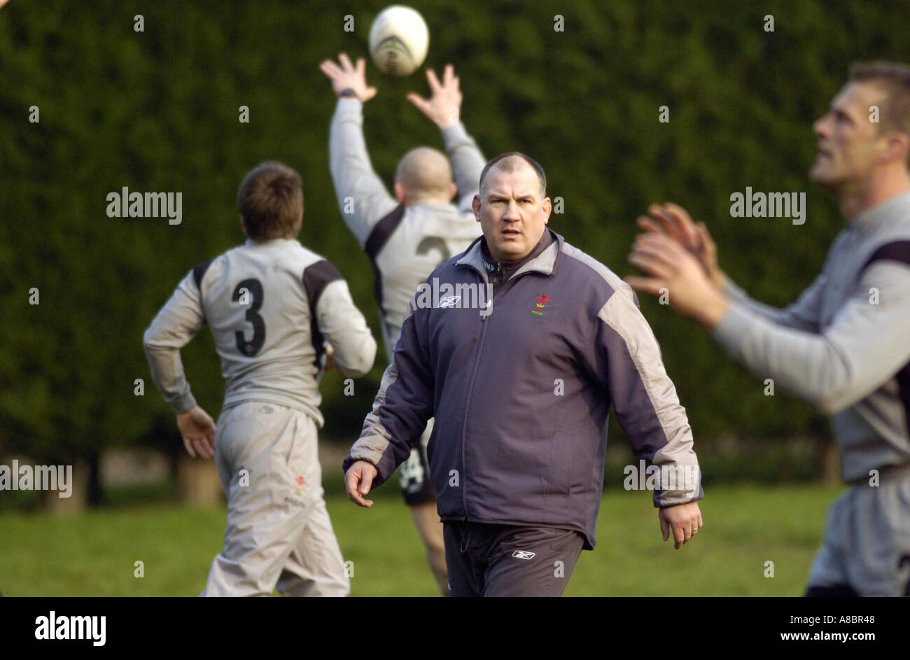 Wales Rugby Coach Mike Ruddock watches Gareth Llewellyn during Rugby ...