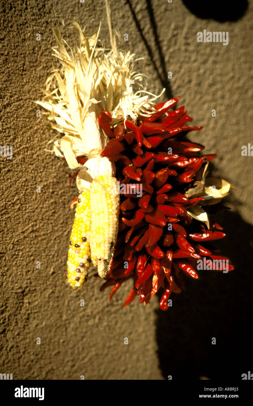 New Mexico Santa Fe dried chile peppers Christmas ristras Stock Photo ...
