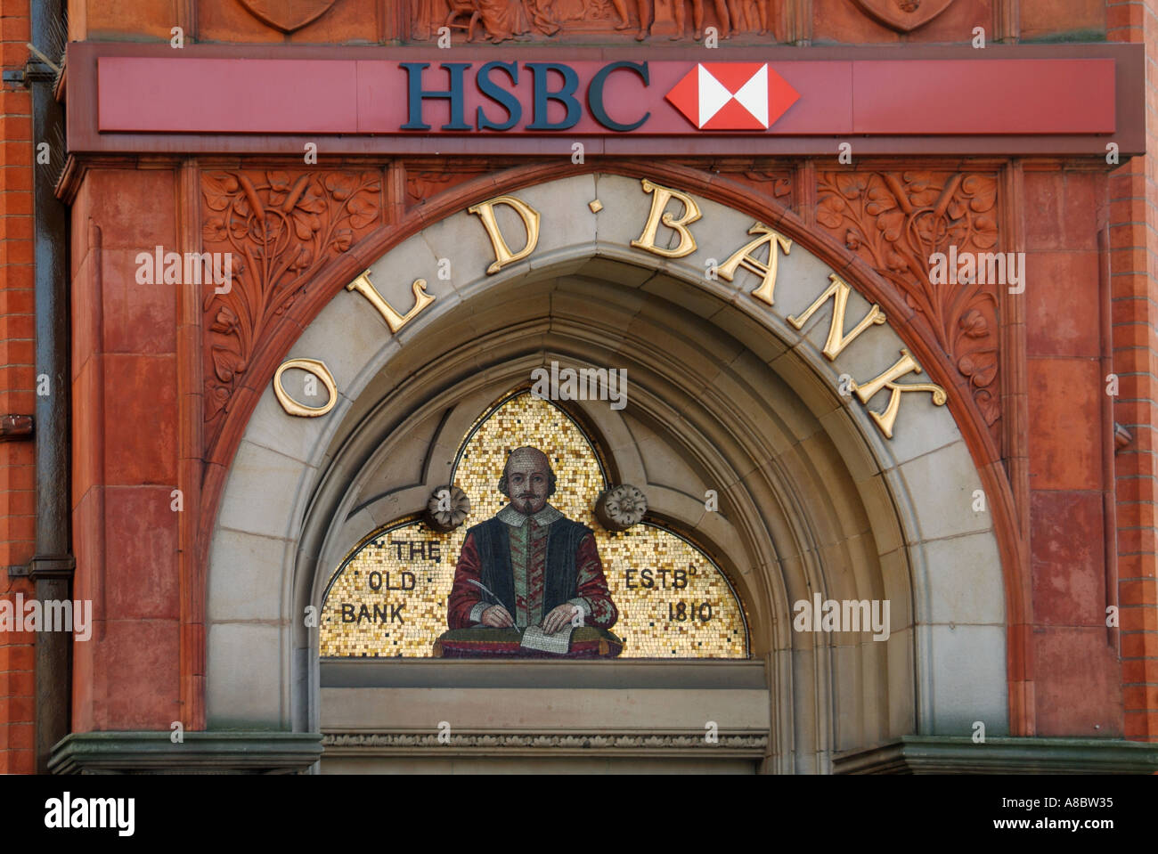 Stratford upon Avon mosaic of William Shakespeare above HSBC bank ...