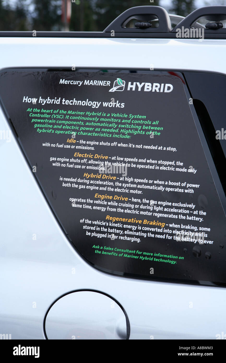 Window sticker on a 2006 Ford Escape / Mercury Mariner Hybrid SUV ...