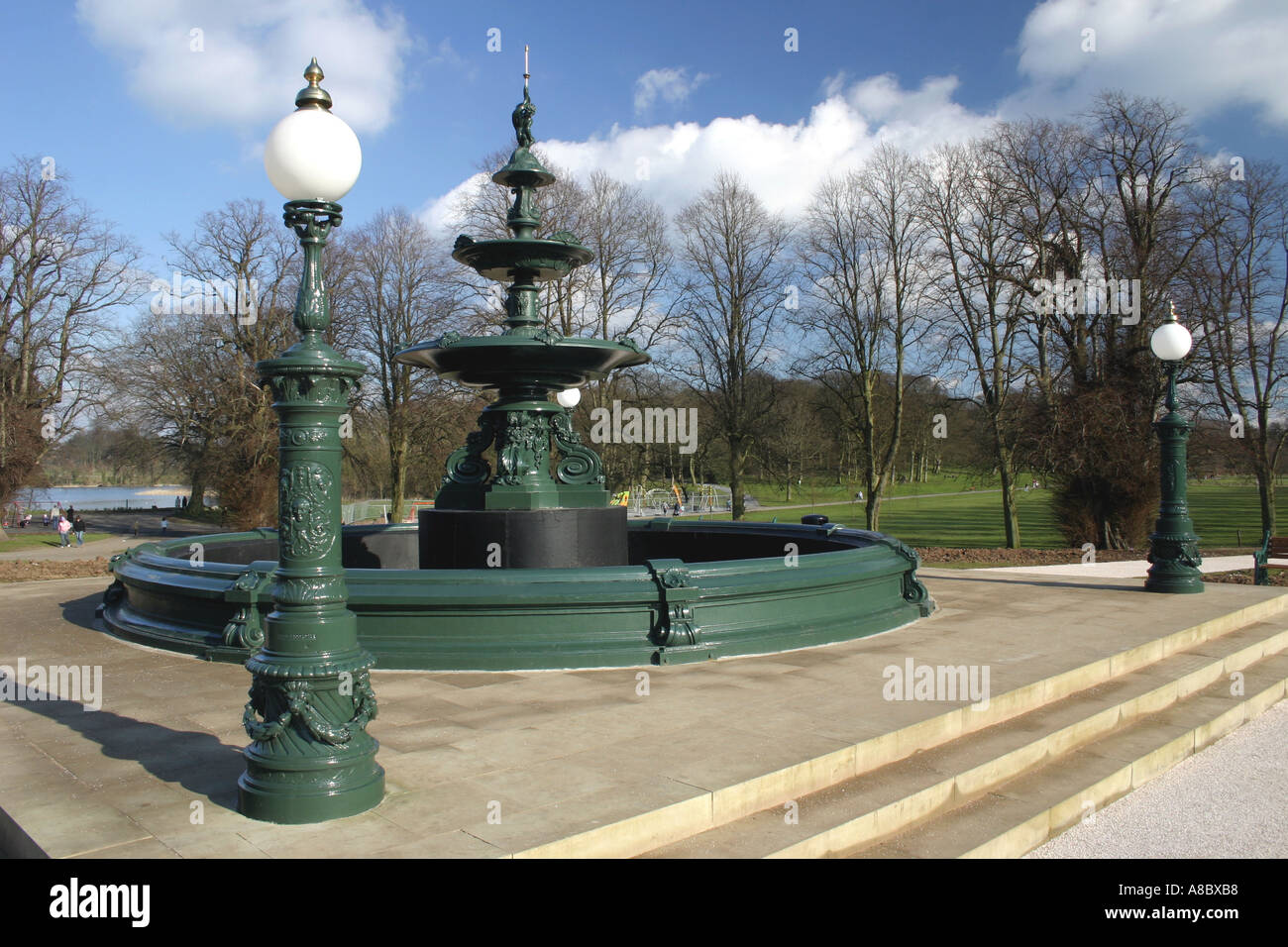 The Jubilee Fountain and gas lamps, Lurgan Park, Northern Ireland Stock ...