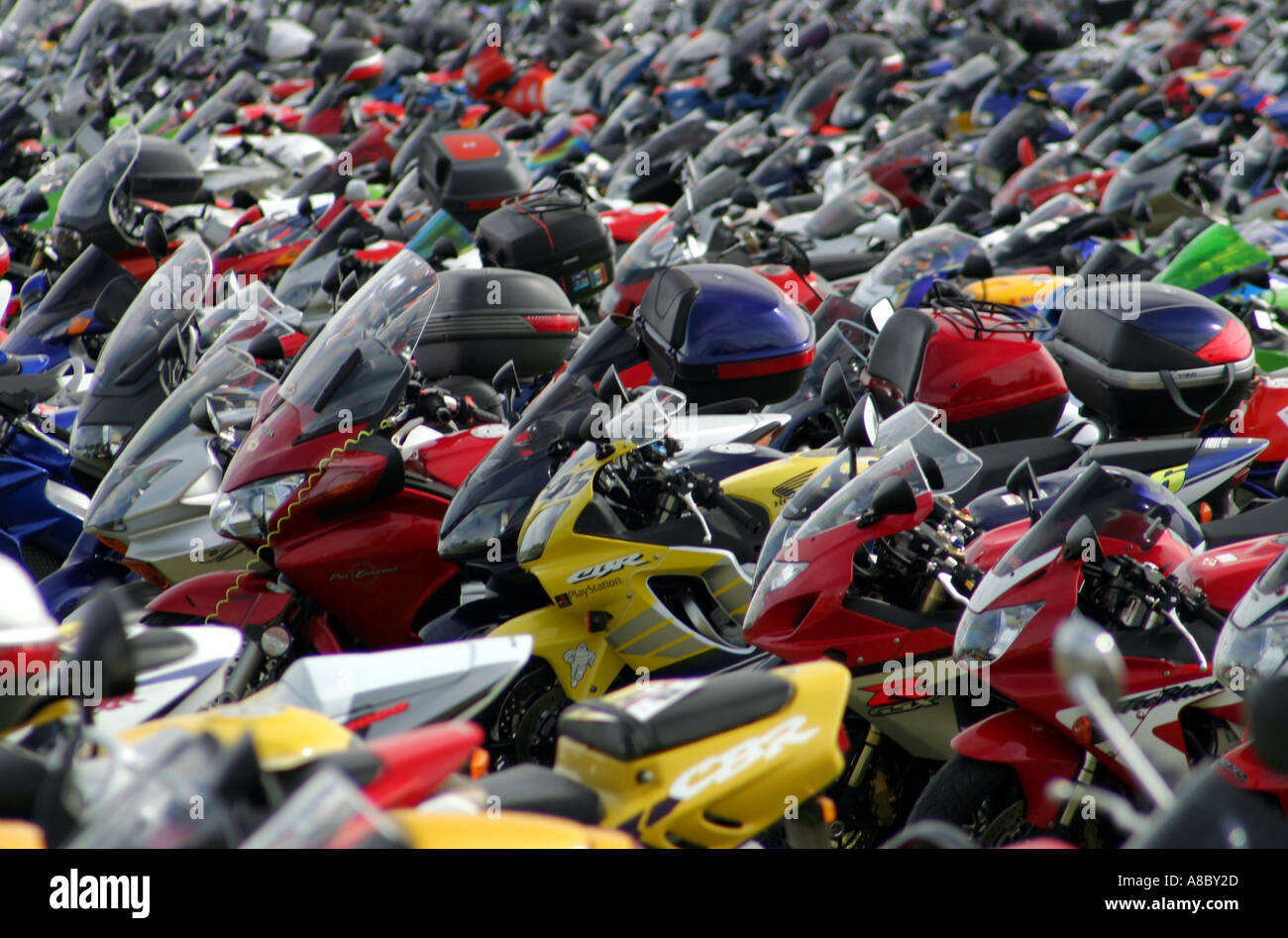 spectators' motorcycles parked up at the Superbike races at Mondello ...