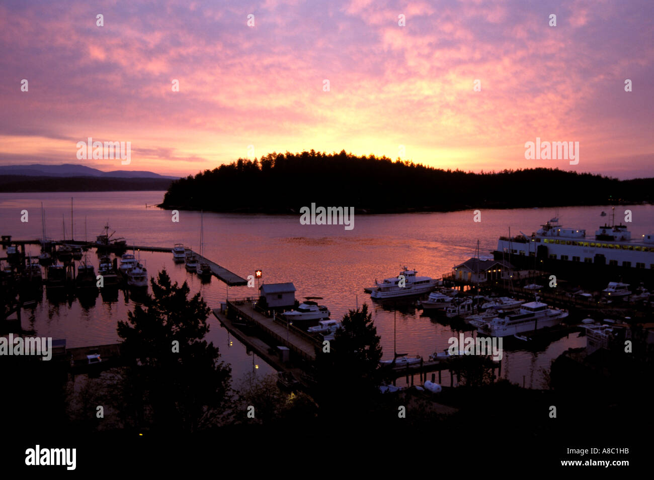 Washington Seattle Dawn at Friday Harbor on San Juan Island Stock Photo ...