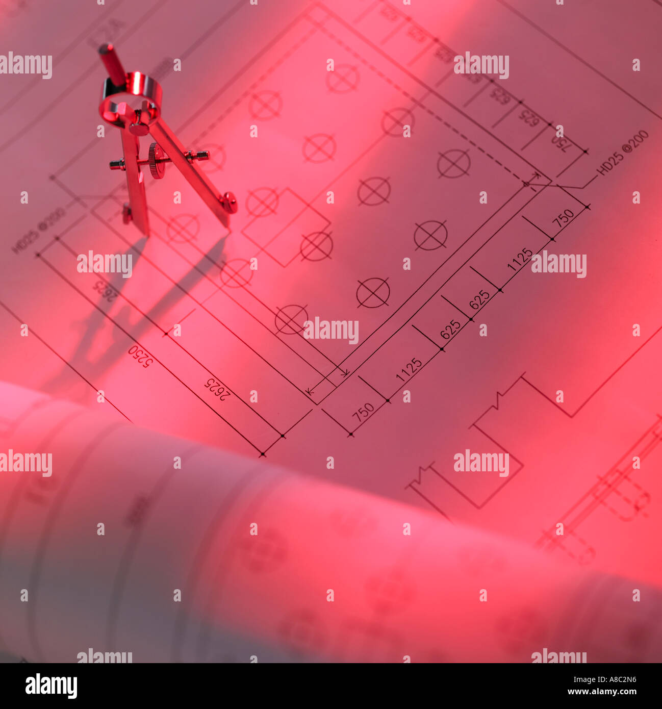 construction a plan and a compass on a desk Stock Photo - Alamy