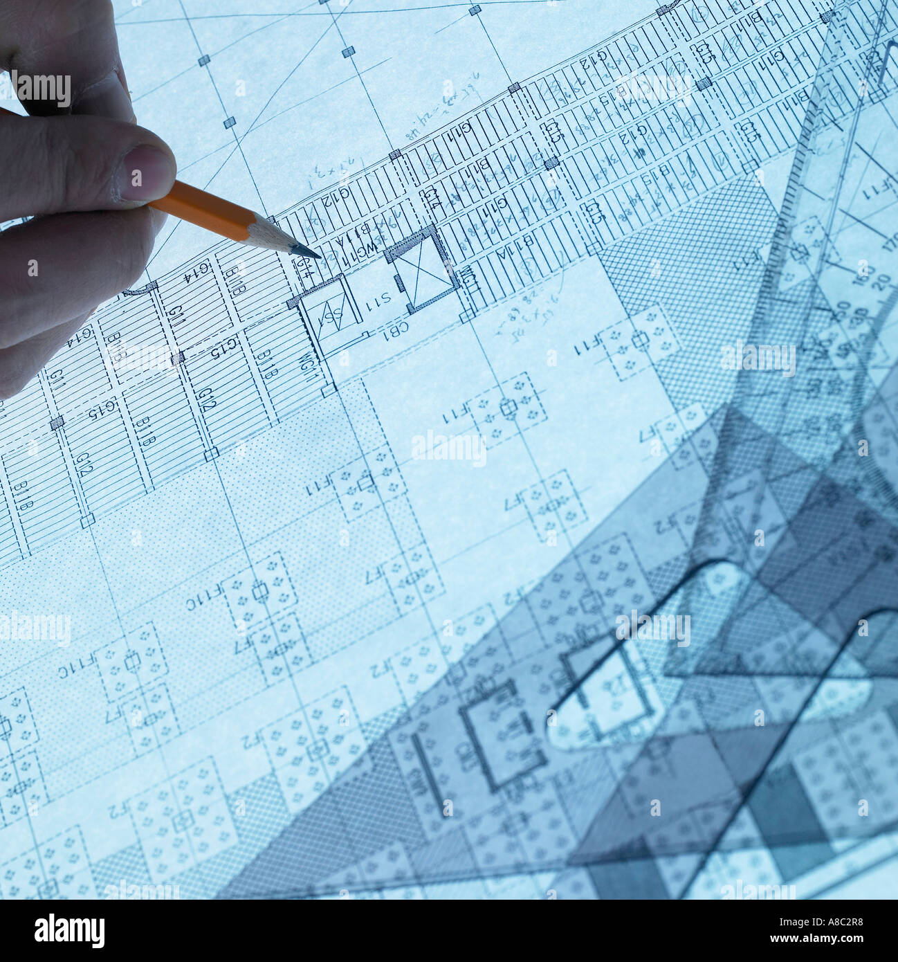 construction a worker s hand making a plan Stock Photo - Alamy