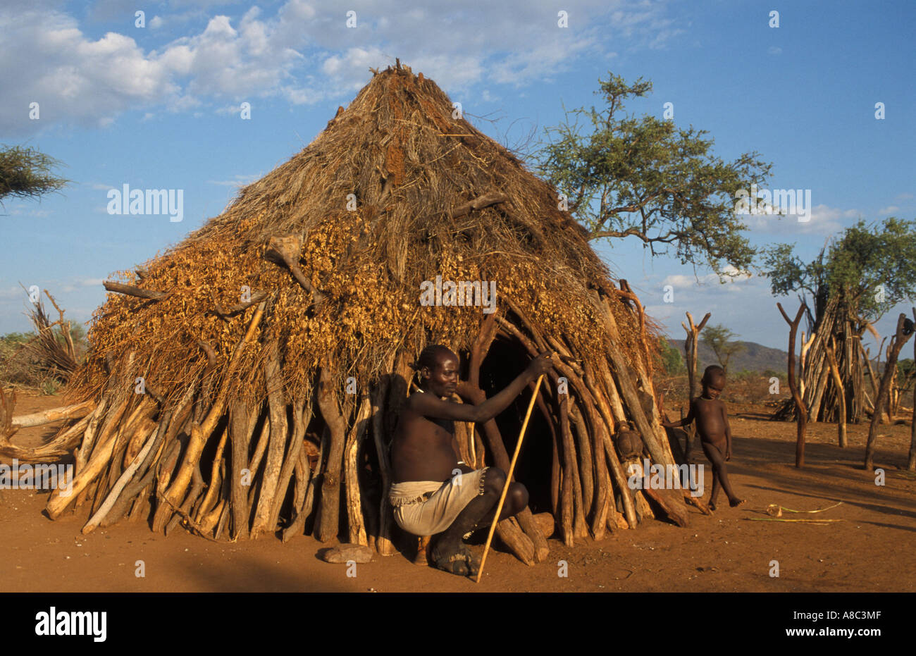 Hamer man in front of his hut , Turmi , South Omo valley , Ethiopia ...