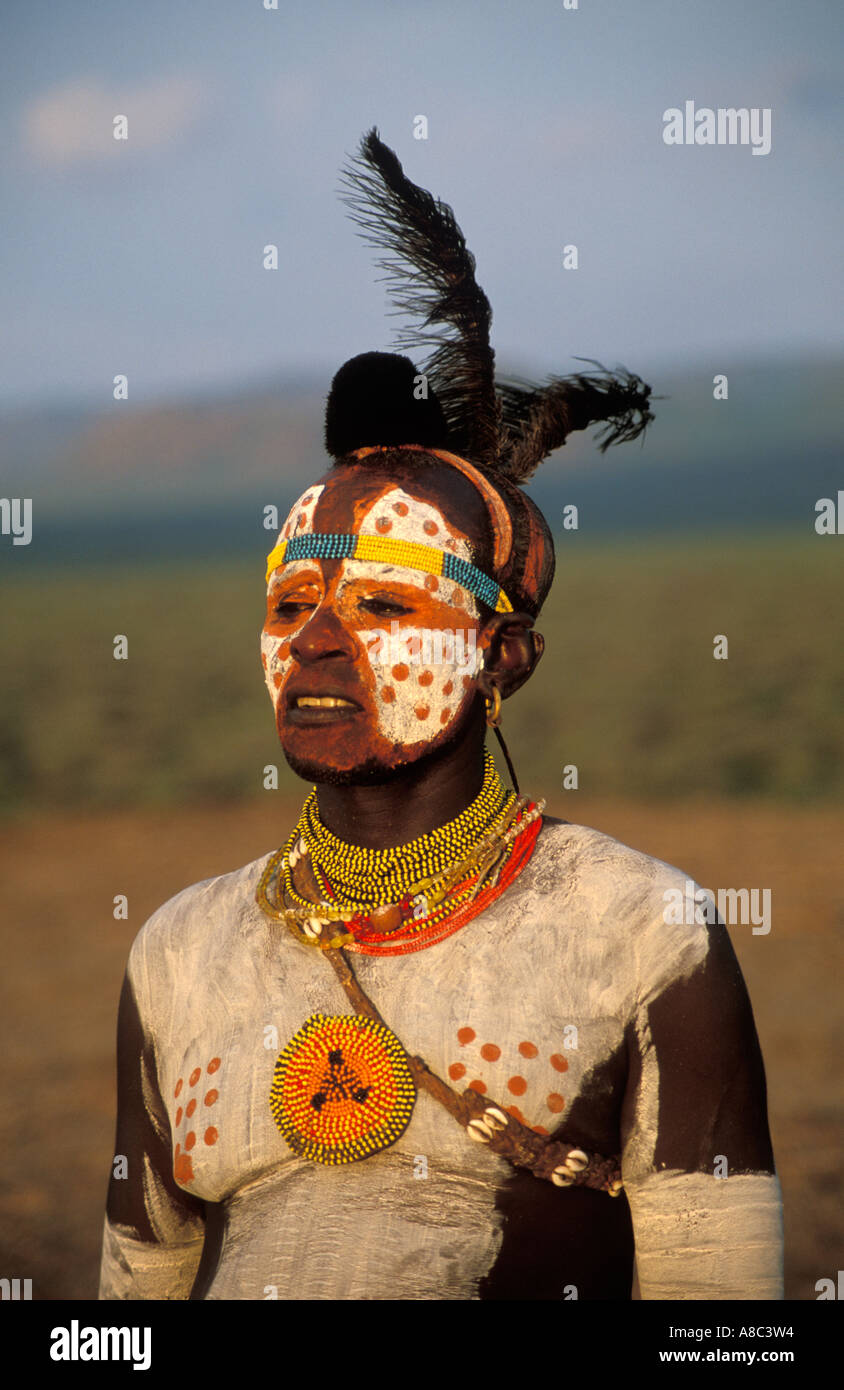 Karo man with traditional body painting , Kolcho village , South Omo ...