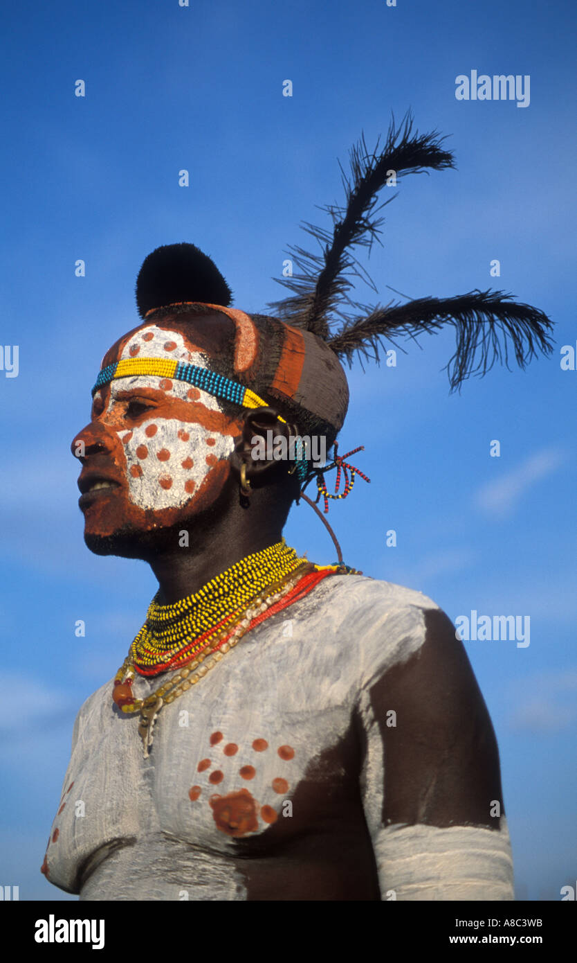 Karo man with traditional body painting , Kolcho village , South Omo ...