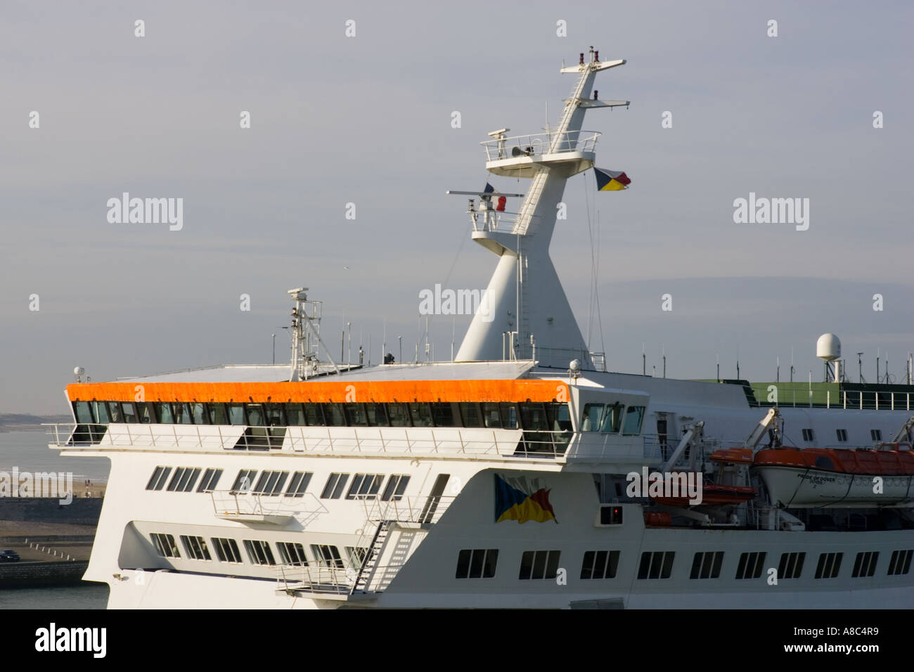Bridge and mast cross channel ferry approaching Calais France Stock ...