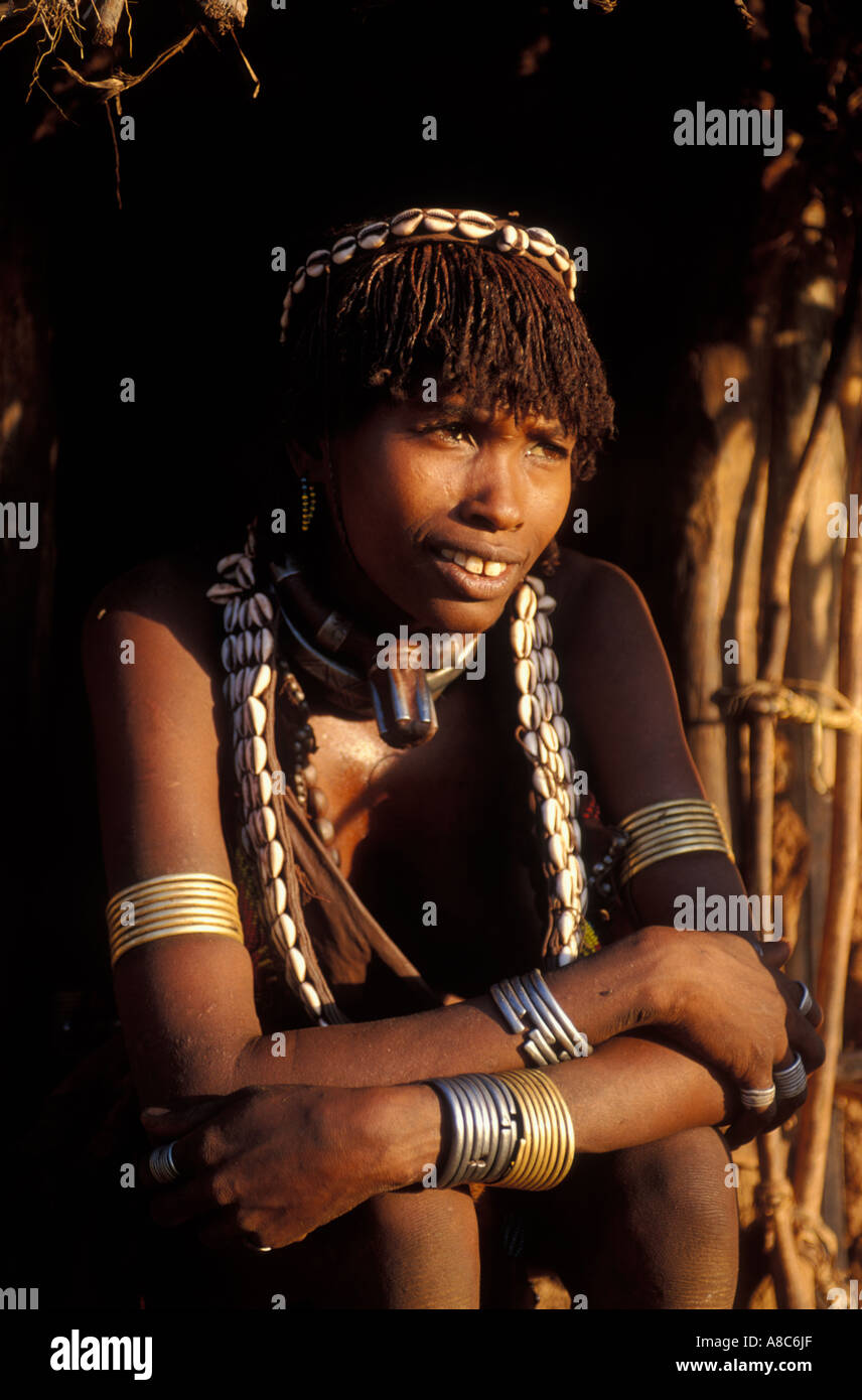 Hamer woman at her hut , Turmi , South Omo valley , Ethiopia Stock ...