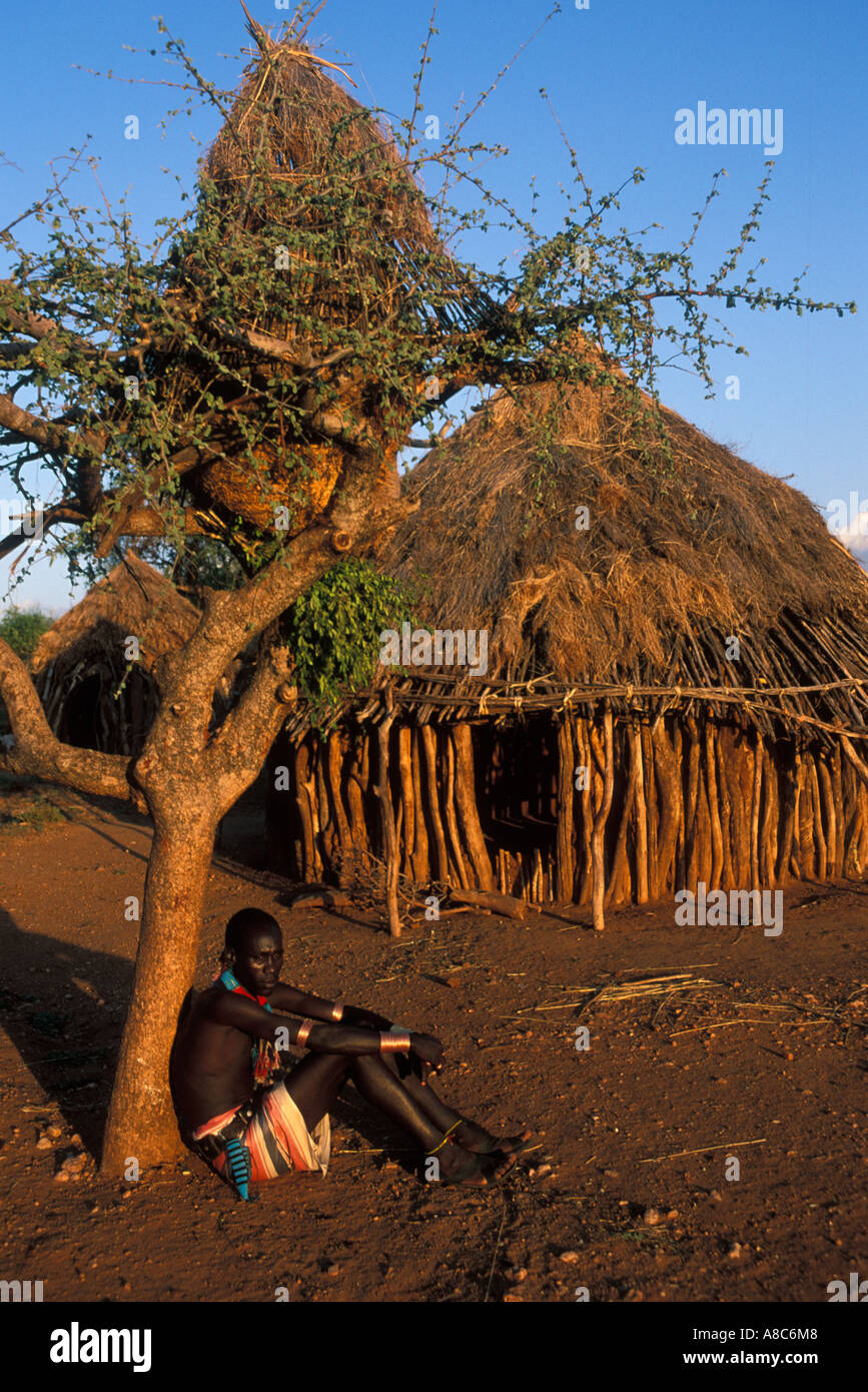 Hamer man at his hut , Turmi , South Omo valley , Ethiopia Stock Photo ...