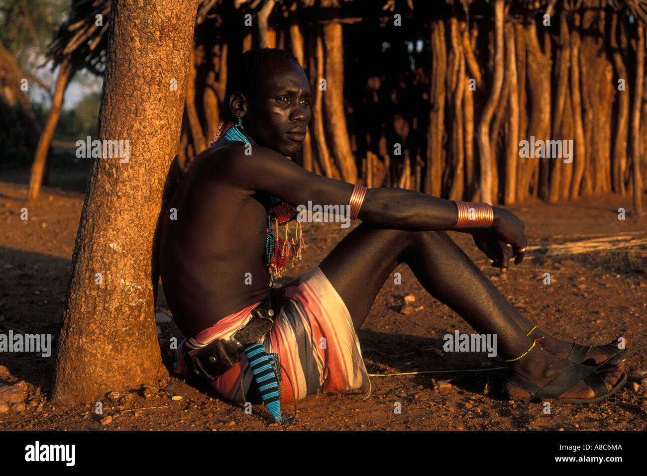Hamer man at his hut , Turmi , South Omo valley , Ethiopia Stock Photo ...