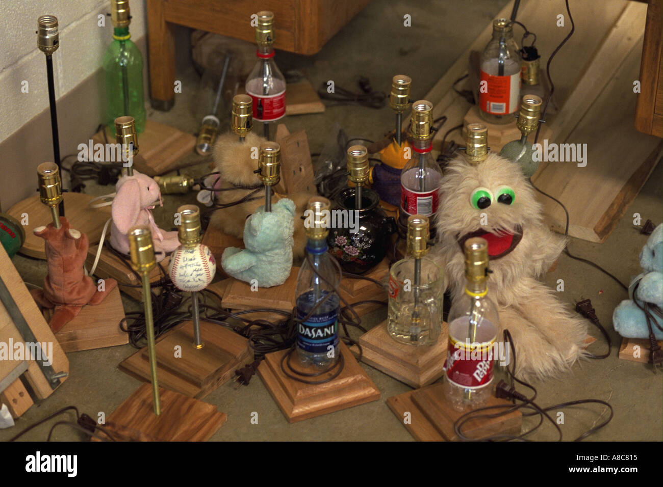 Collection of creative lamp bases made by students in school shop class ...