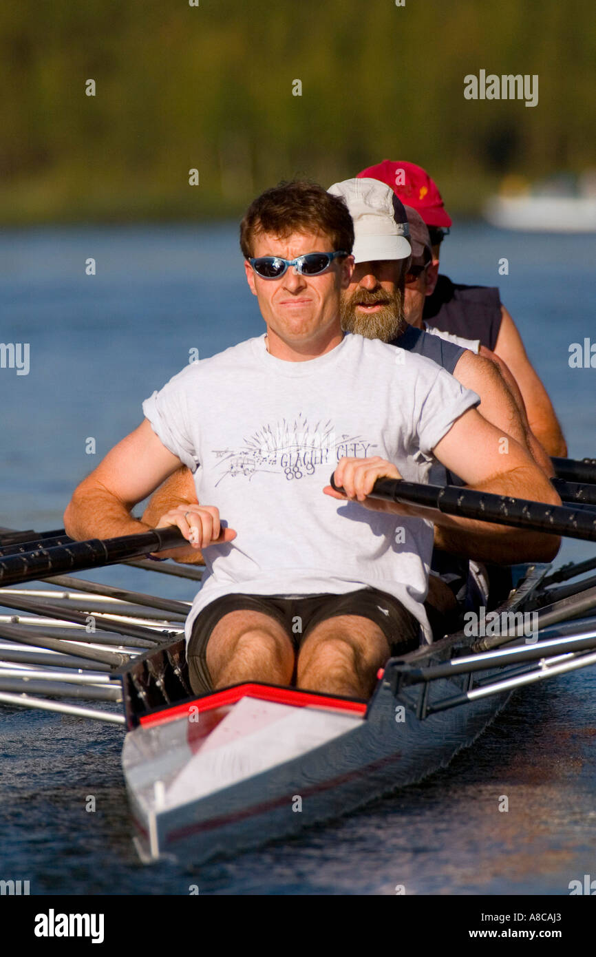 Men rowing crew on lake summer USA Stock Photo - Alamy