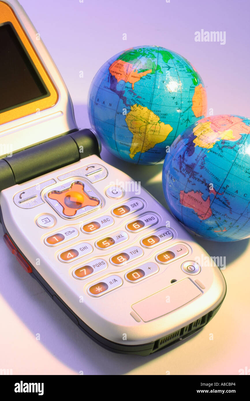 Mobile Phone and Globes Stock Photo - Alamy