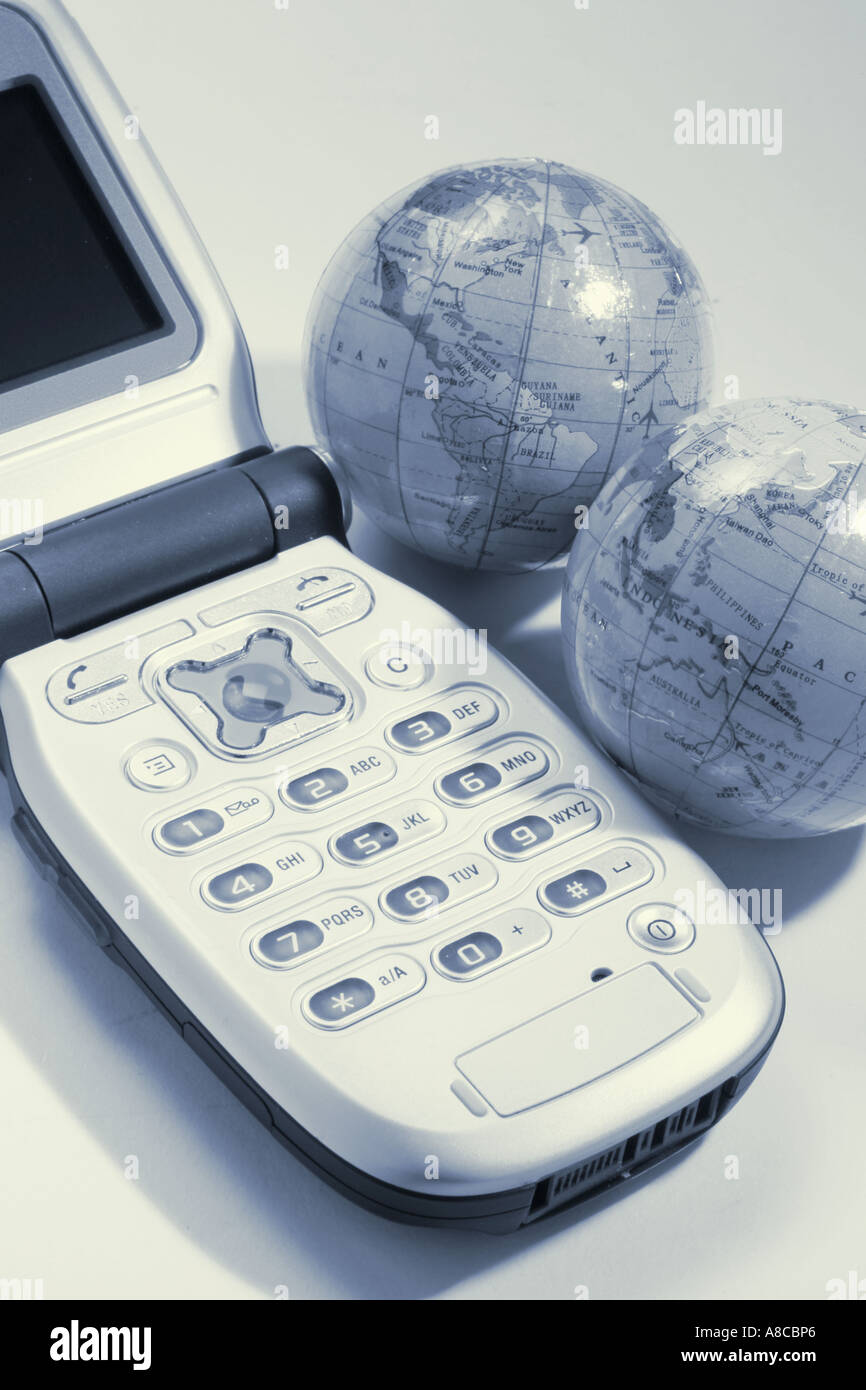 Mobile Phone and Globes Stock Photo - Alamy