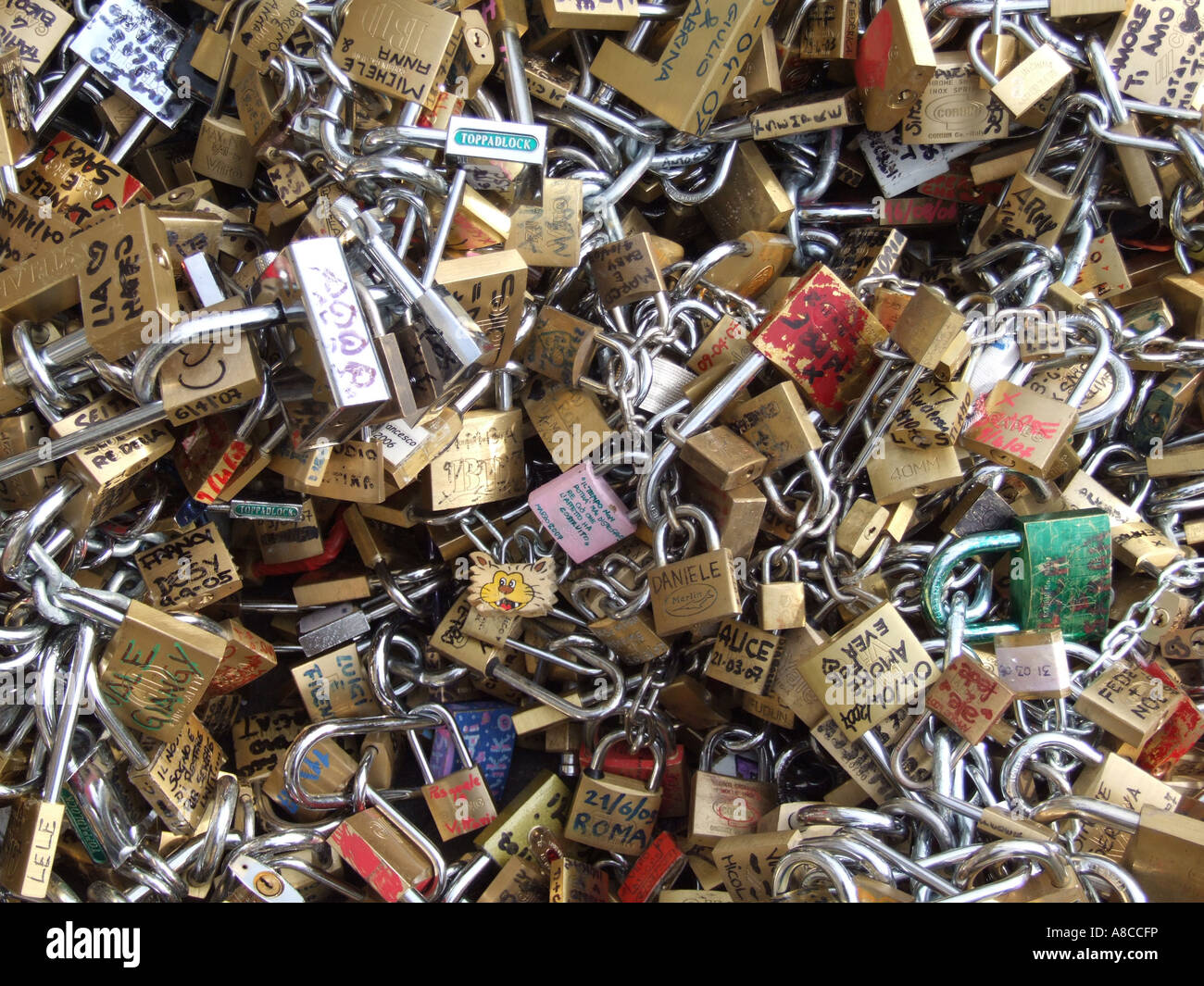 love locks on lamp post on the milvio bridge in rome, italy Stock Photo ...