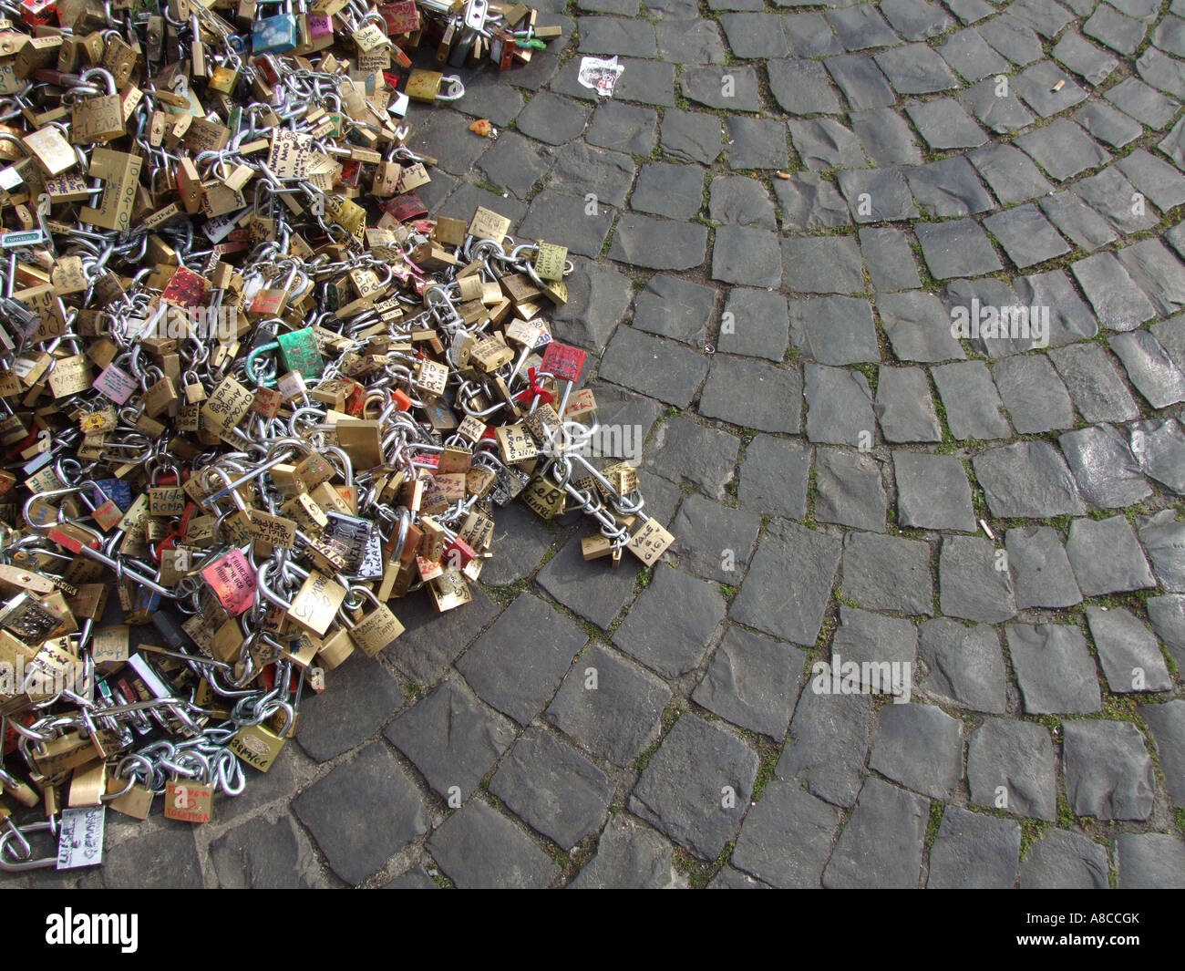 love locks on lamp post on the milvio bridge in rome, italy Stock Photo ...
