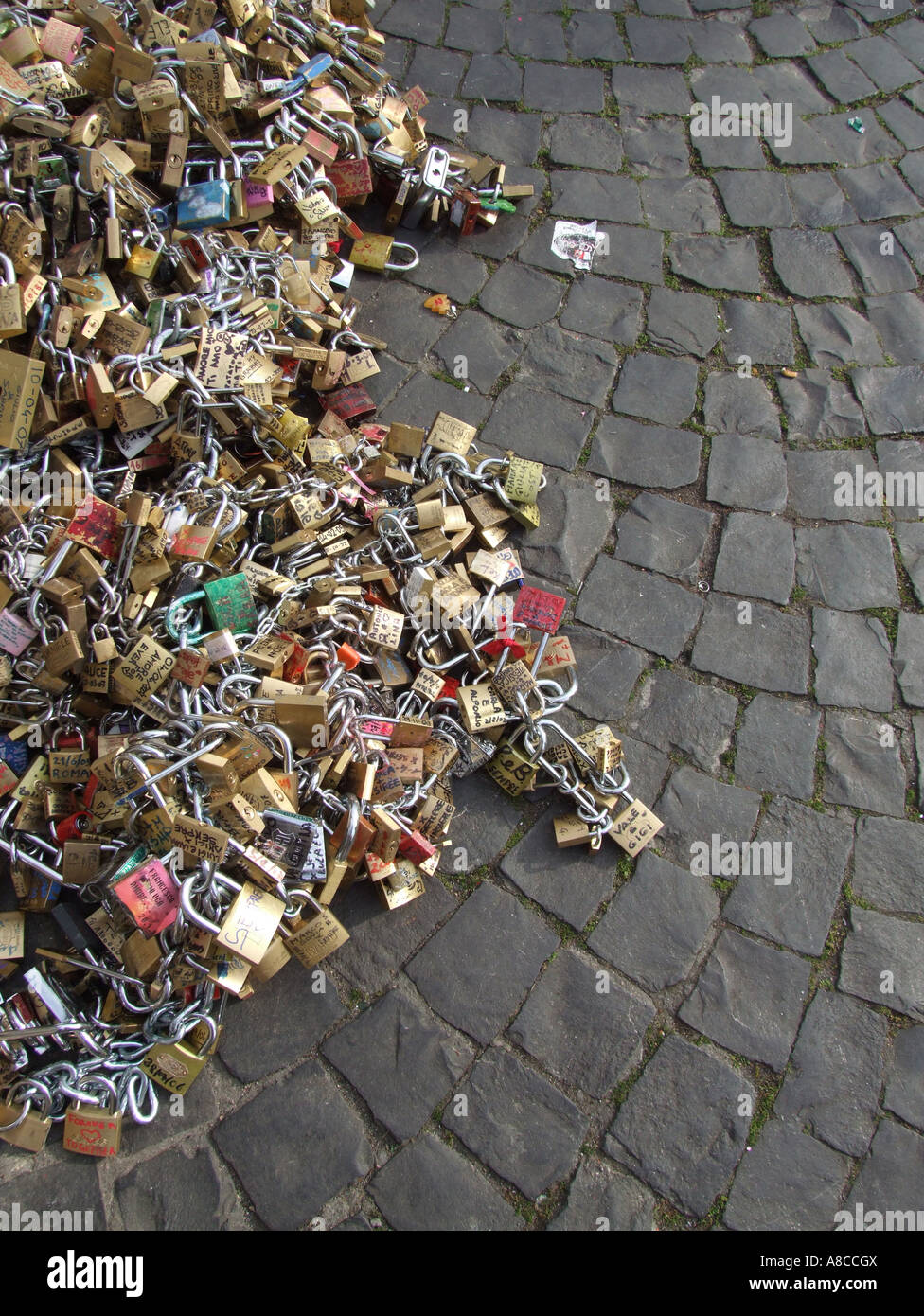 love locks on lamp post on the milvio bridge in rome, italy Stock Photo ...