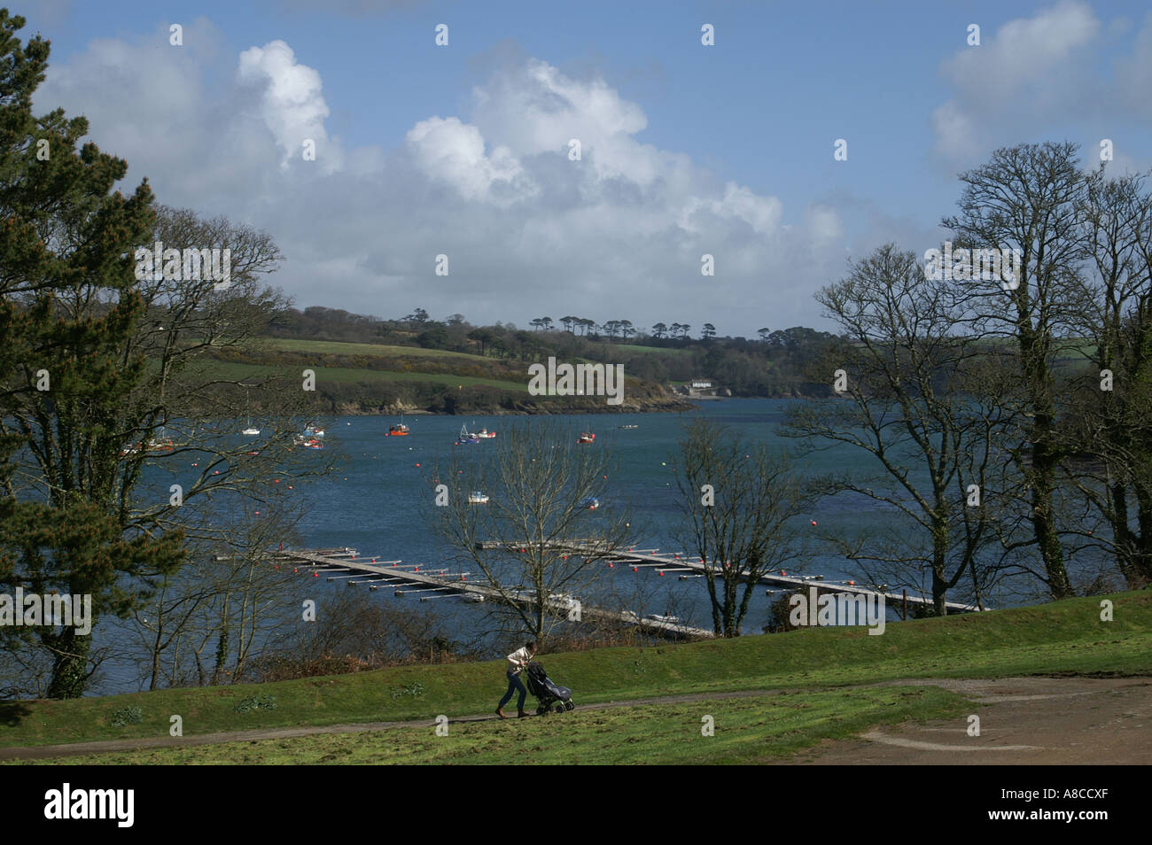 Pontoons at Helford river sailing club Cornwall England UK United ...
