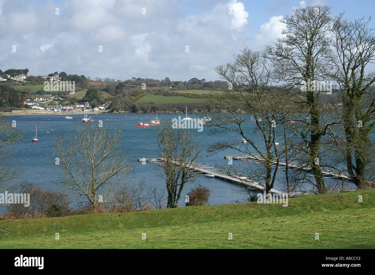 Pontoons at Helford river sailing club Helford Passage Cornwall England ...