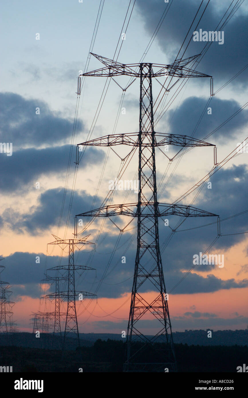 Power lines and tower at sunset, Istanbul, Turkey Stock Photo - Alamy