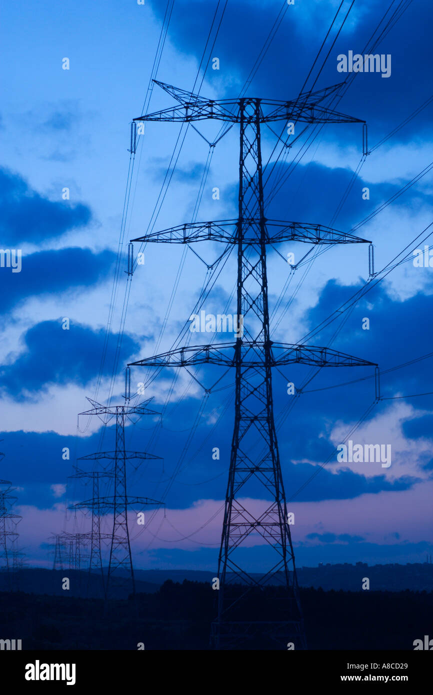 Power lines and tower at sunset, Istanbul, Turkey Stock Photo - Alamy