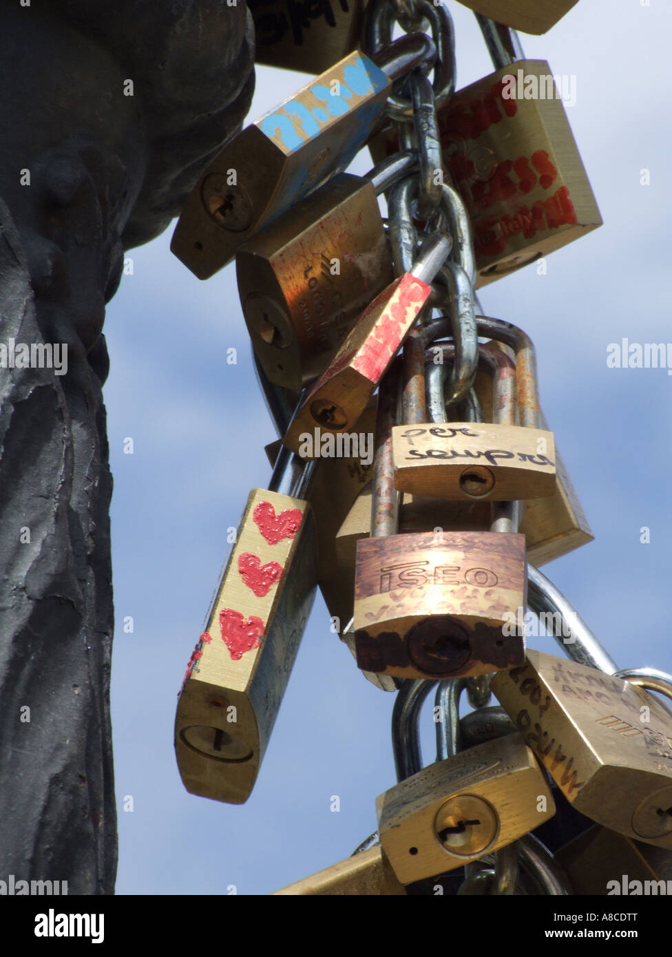 love locks on lamp post on the milvio bridge in rome, italy Stock Photo ...