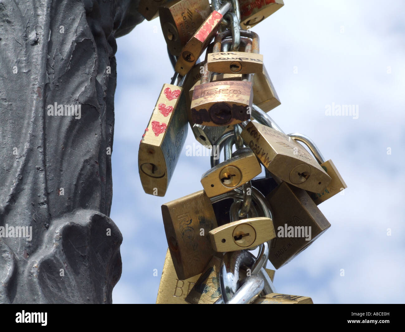 love locks on lamp post on the milvio bridge in rome, italy Stock Photo ...