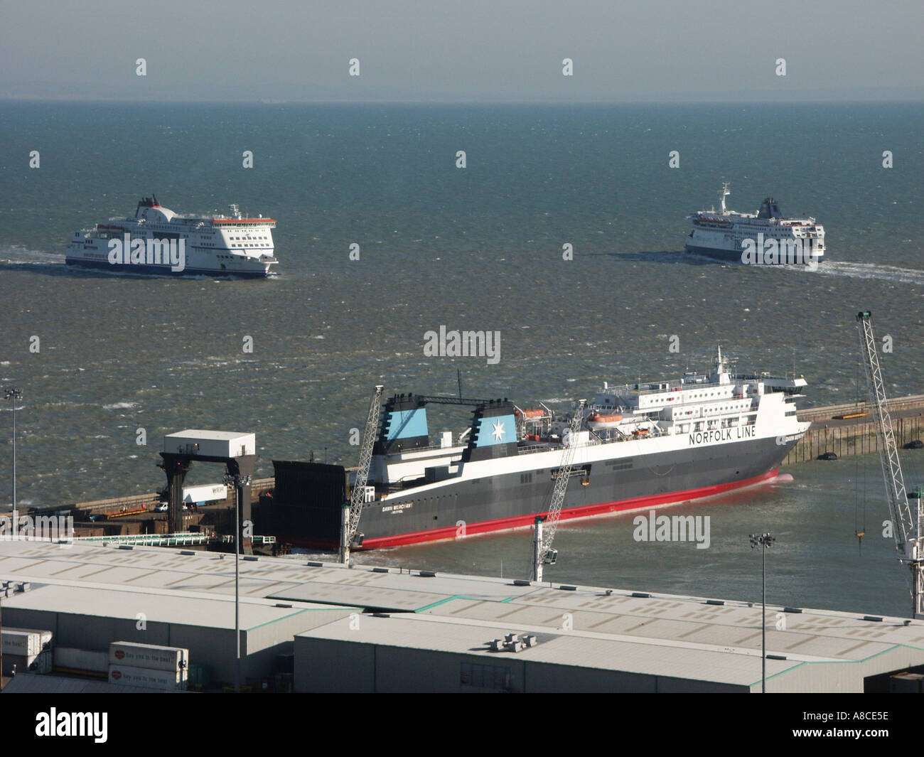 Aerial birds eye view from above looking down on English Channel with 3 ...