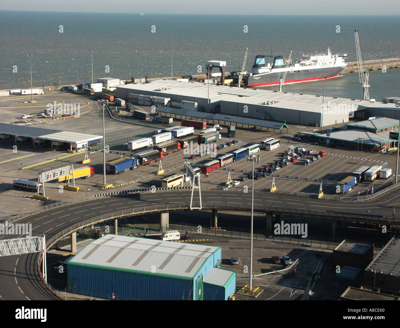 Aerial birds eye view from above looking down on English Channel with ...