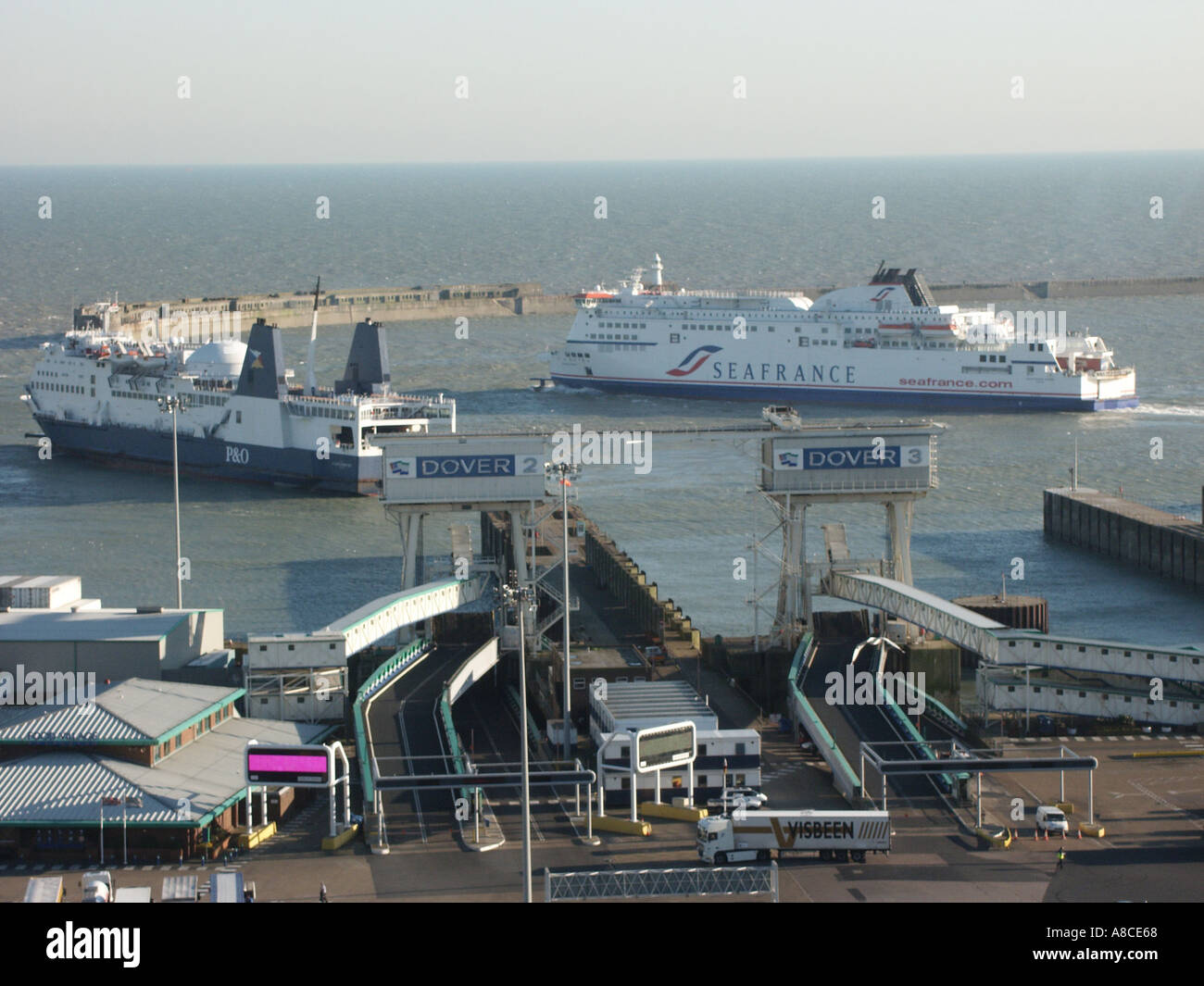 Aerial birds eye view from above looking down on English Channel with 2 ...