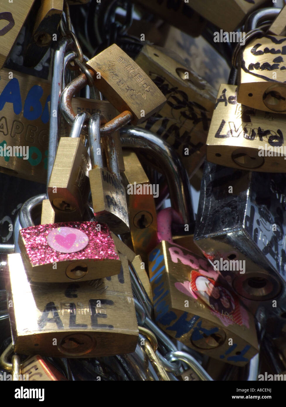 love locks on lamp post on the milvio bridge in rome, italy Stock Photo ...