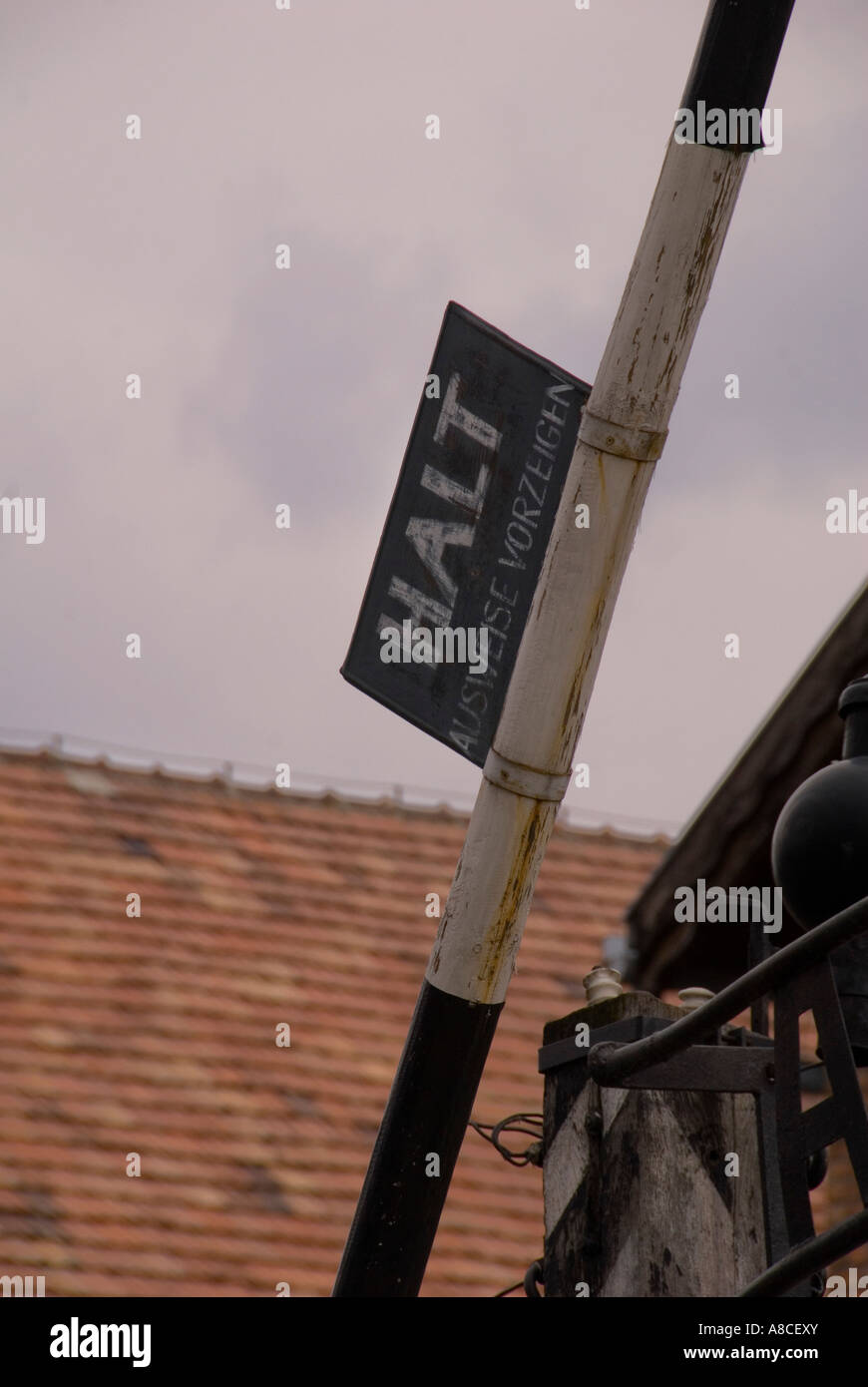 Auschwitz One Main Gate Halt Sign Stock Photo - Alamy