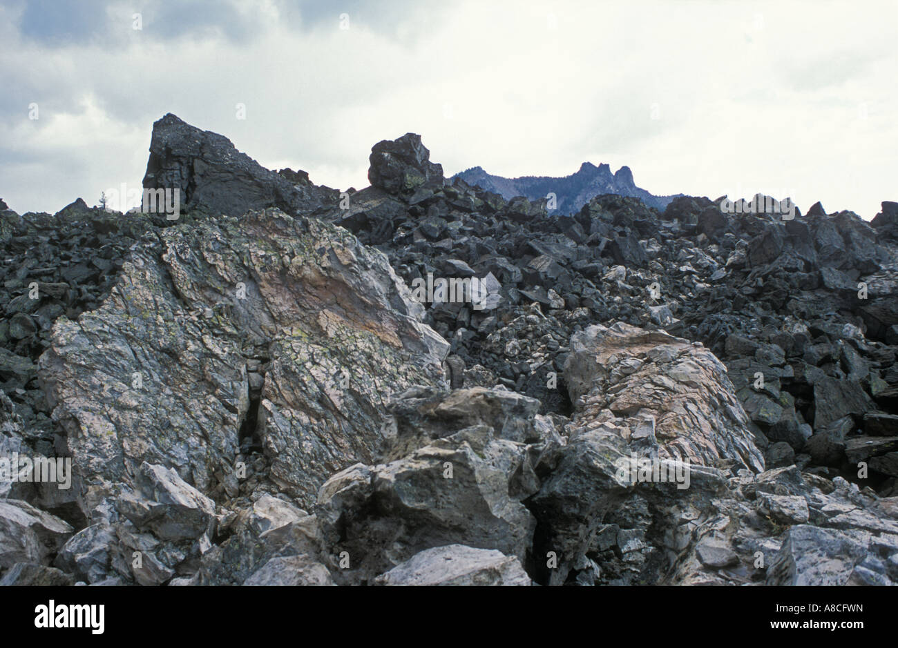 View of big obsidian flow, extinct volcano, National Volcanic Monument ...