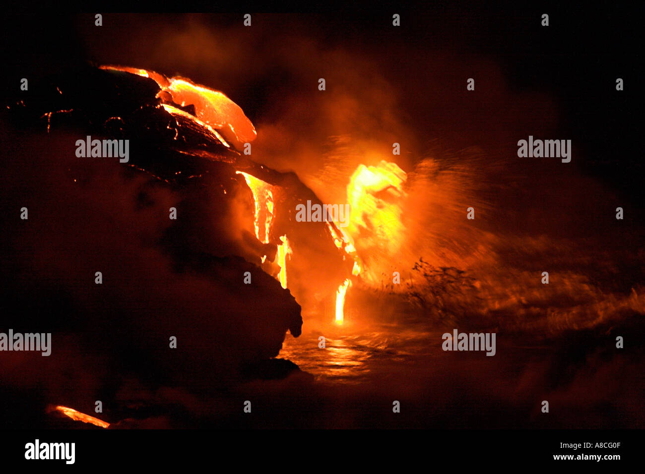 Lava Waterfall flowing into the Pacific Ocean Stock Photo - Alamy