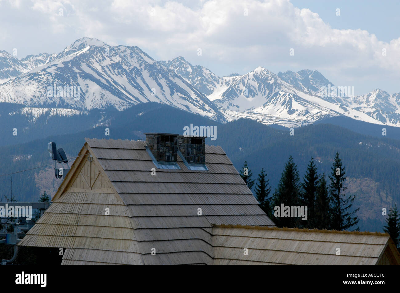 A panorama of Polish tatra mountains from Male Ciche chairlift station ...