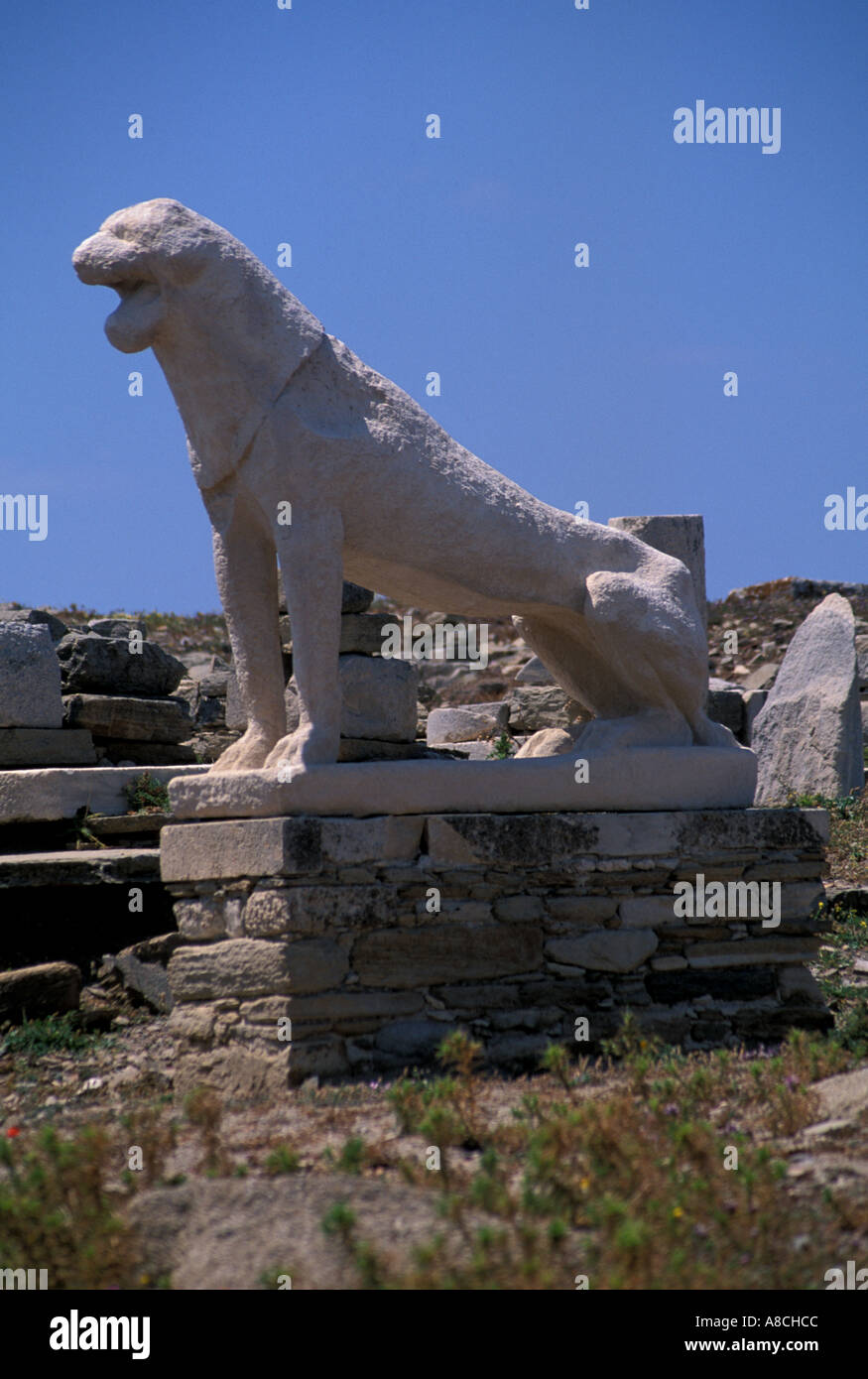 Greece Terrace of Lions Delos Stock Photo - Alamy