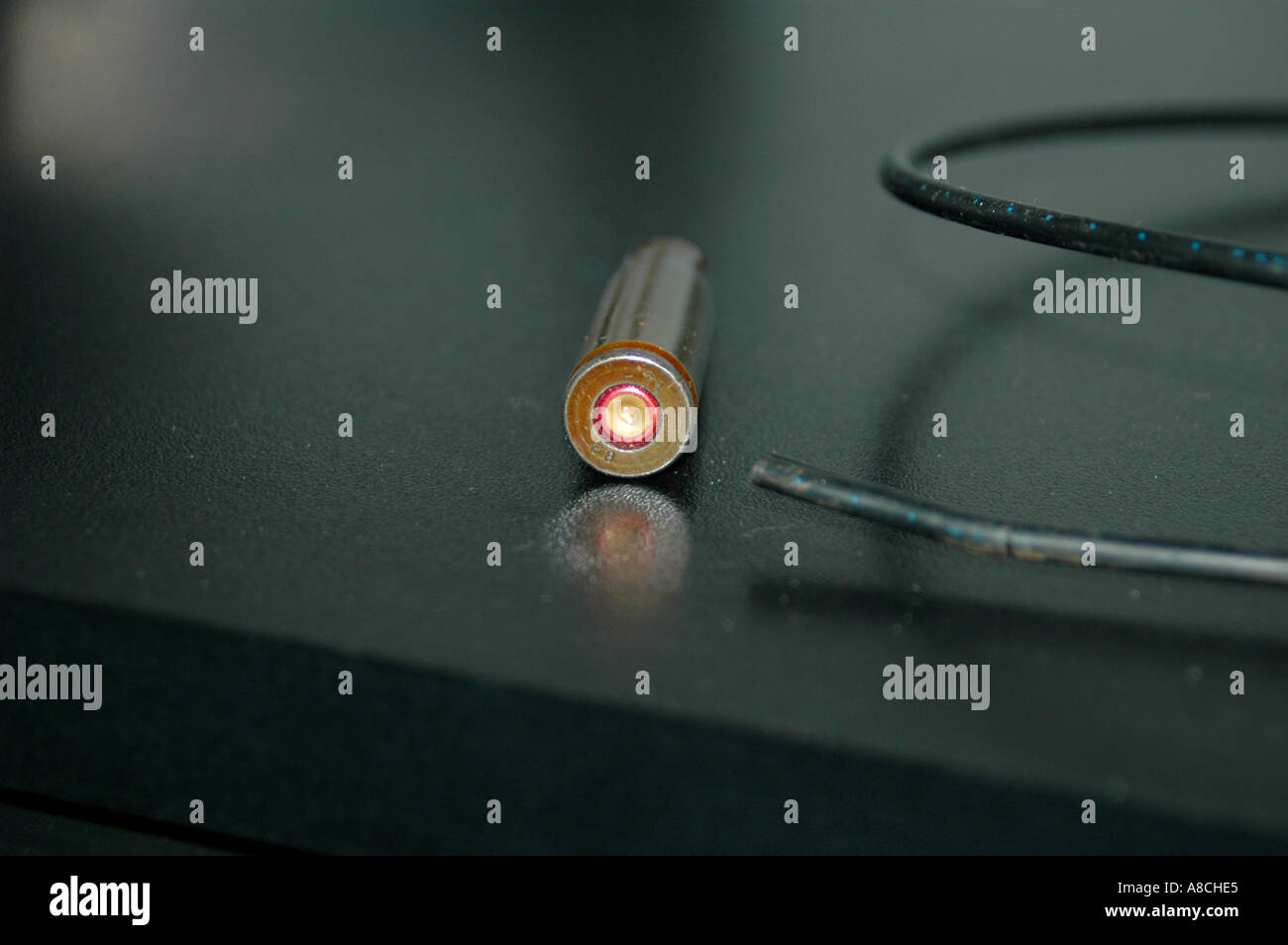 Shell examining with optical fiber light at crime scene Stock Photo - Alamy