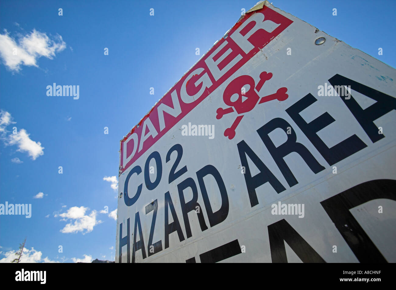 Carbon dioxide hazard area sign Mammoth Lakes California United States ...